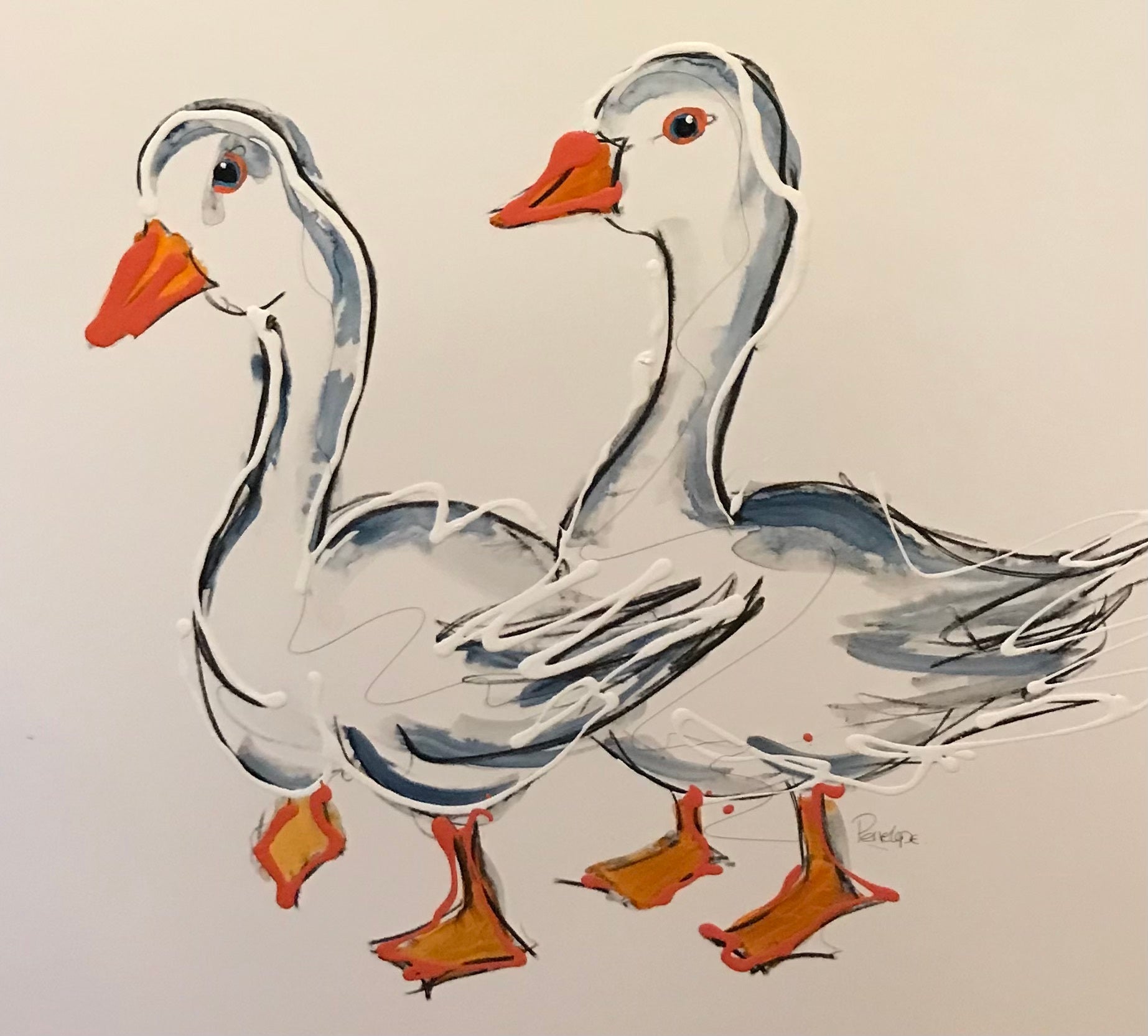 Two Geese. Original by Penelope Timmis | Saltbox gallery